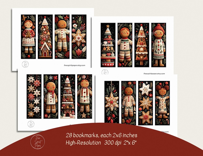 Winter Gingerbread Bookmark Set – 28 Printable Christmas Bookmarks ...