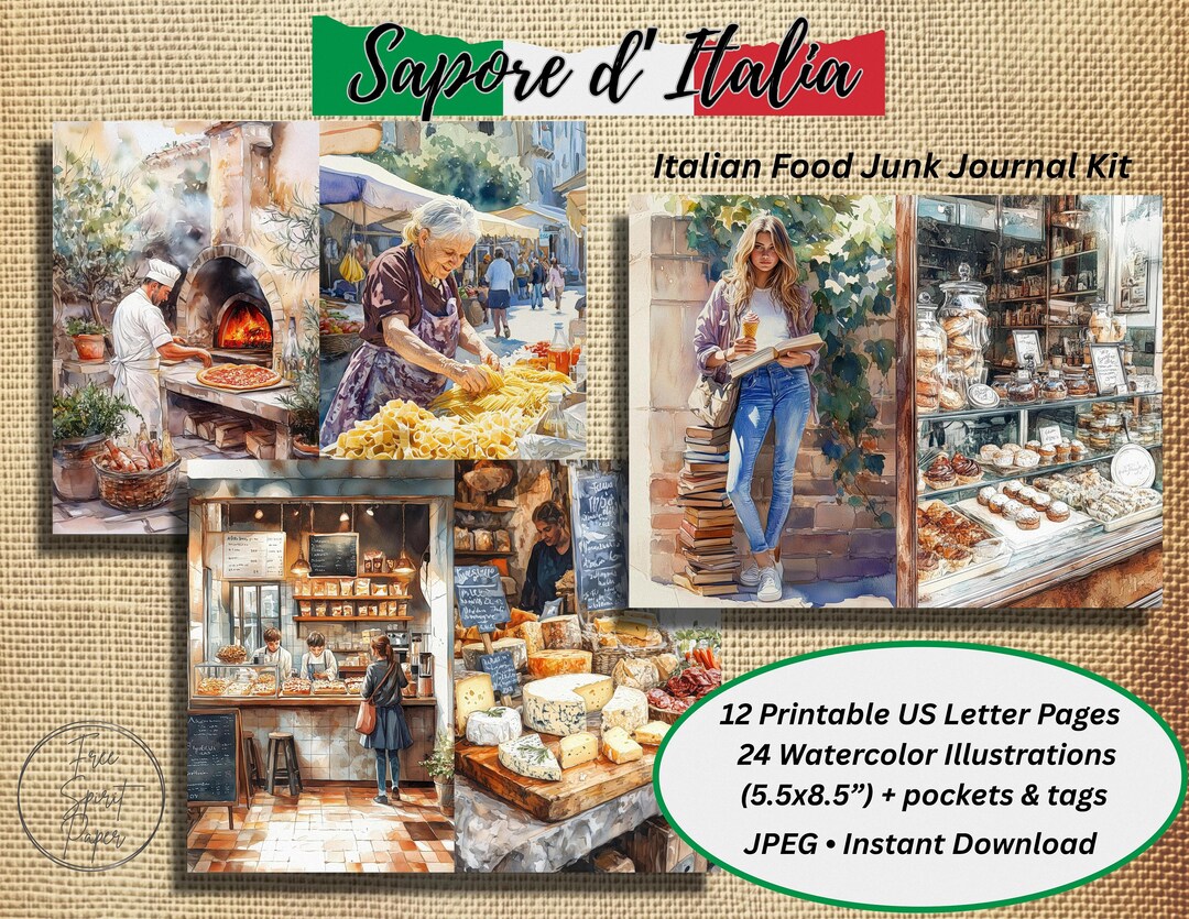 Sapore D’italia - Italian Food Junk Journal Kit, 12 Printable Pages ...
