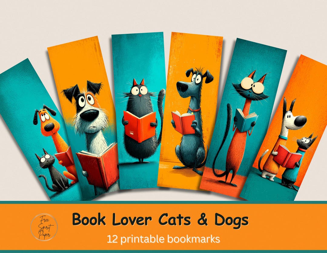 Book Lover Cats & Dogs - Printable Bookmarks | Cute Reading Pets ...