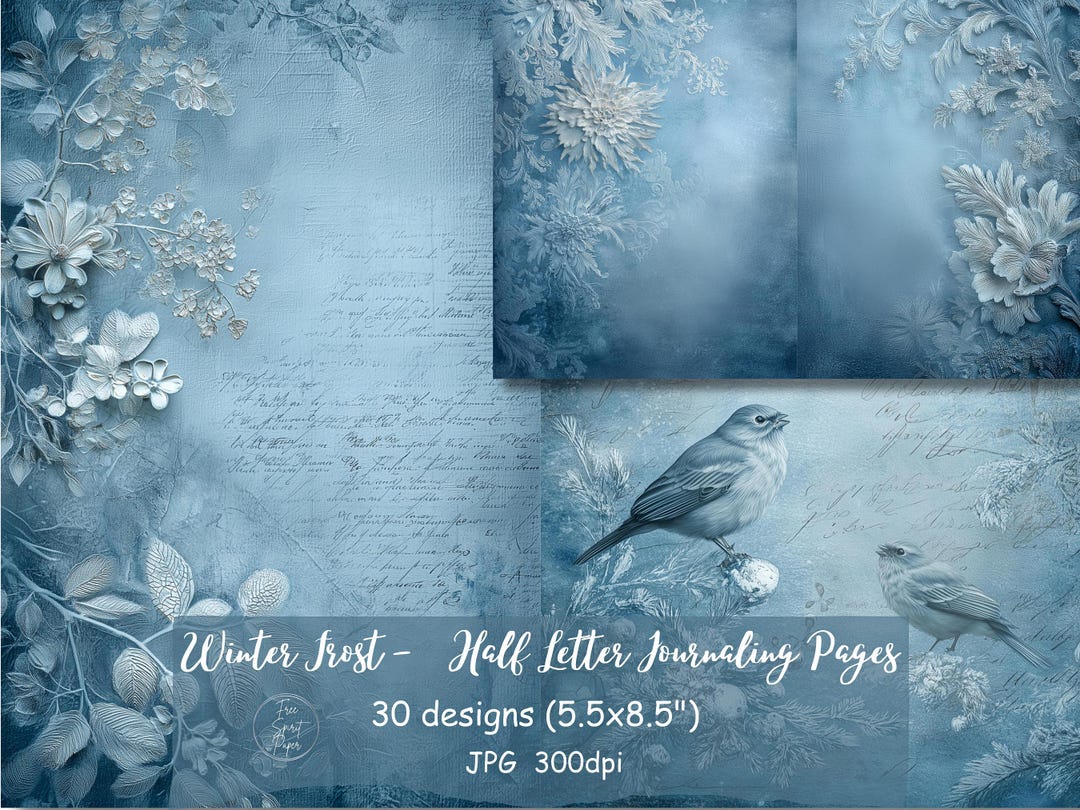 Winter Frost Half Letter Journaling Pages | Blue Winter Junk Journal ...