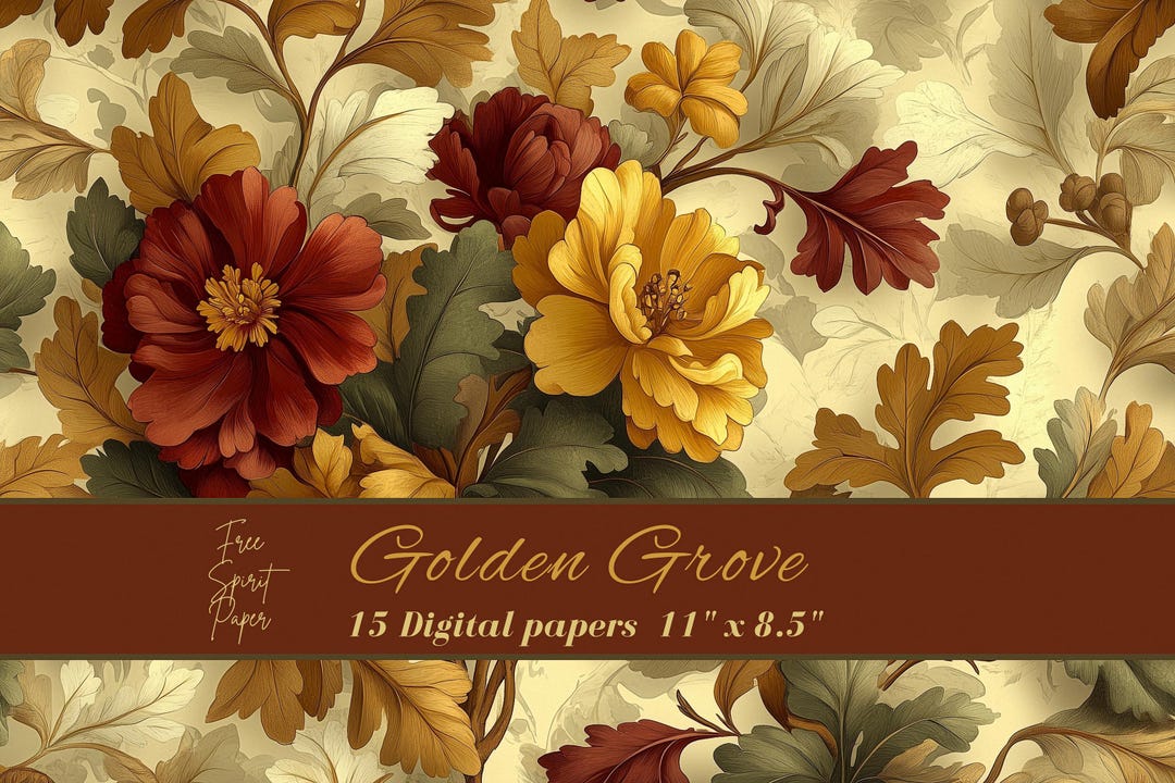 Golden Grove – Autumn Papers in William Morris Style, Vintage Digital ...