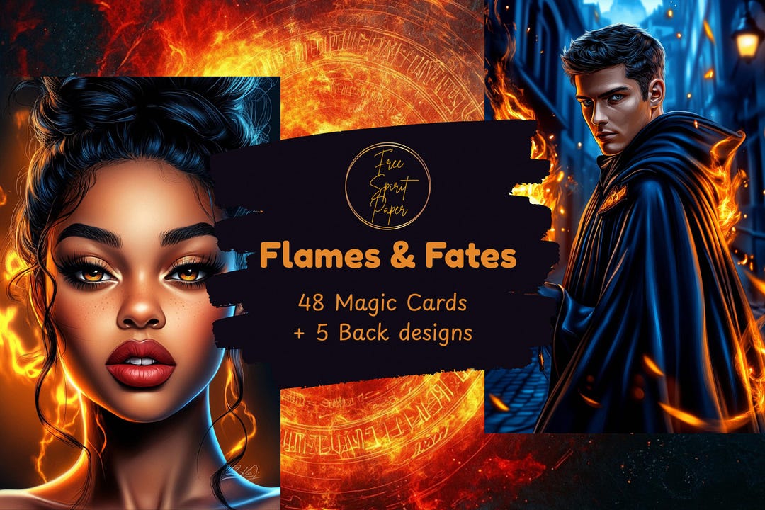 Flames & Fates – Printable Fantasy Fire Magic Cards – Witches and ...