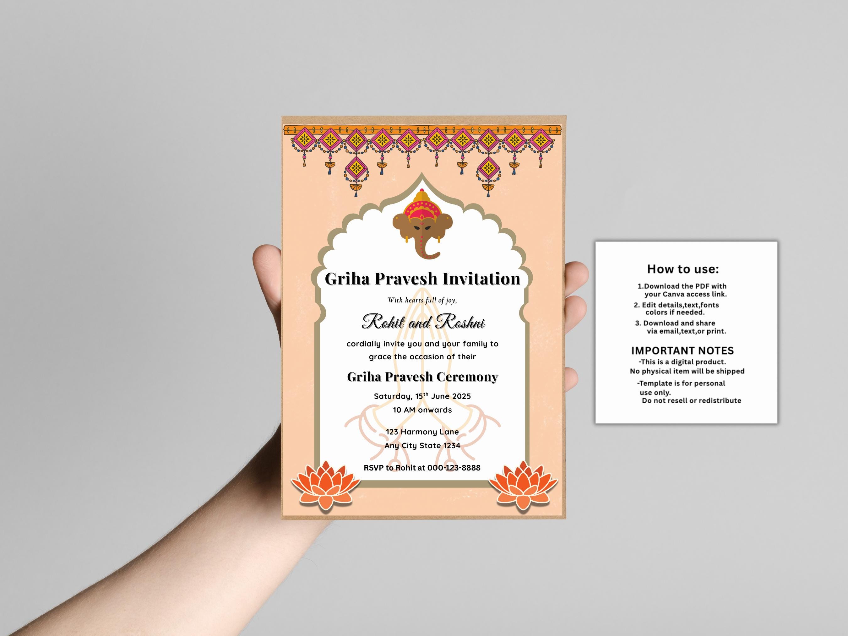 Griha Pravesh Invitation: Indian Housewarming Ceremony (editable ...