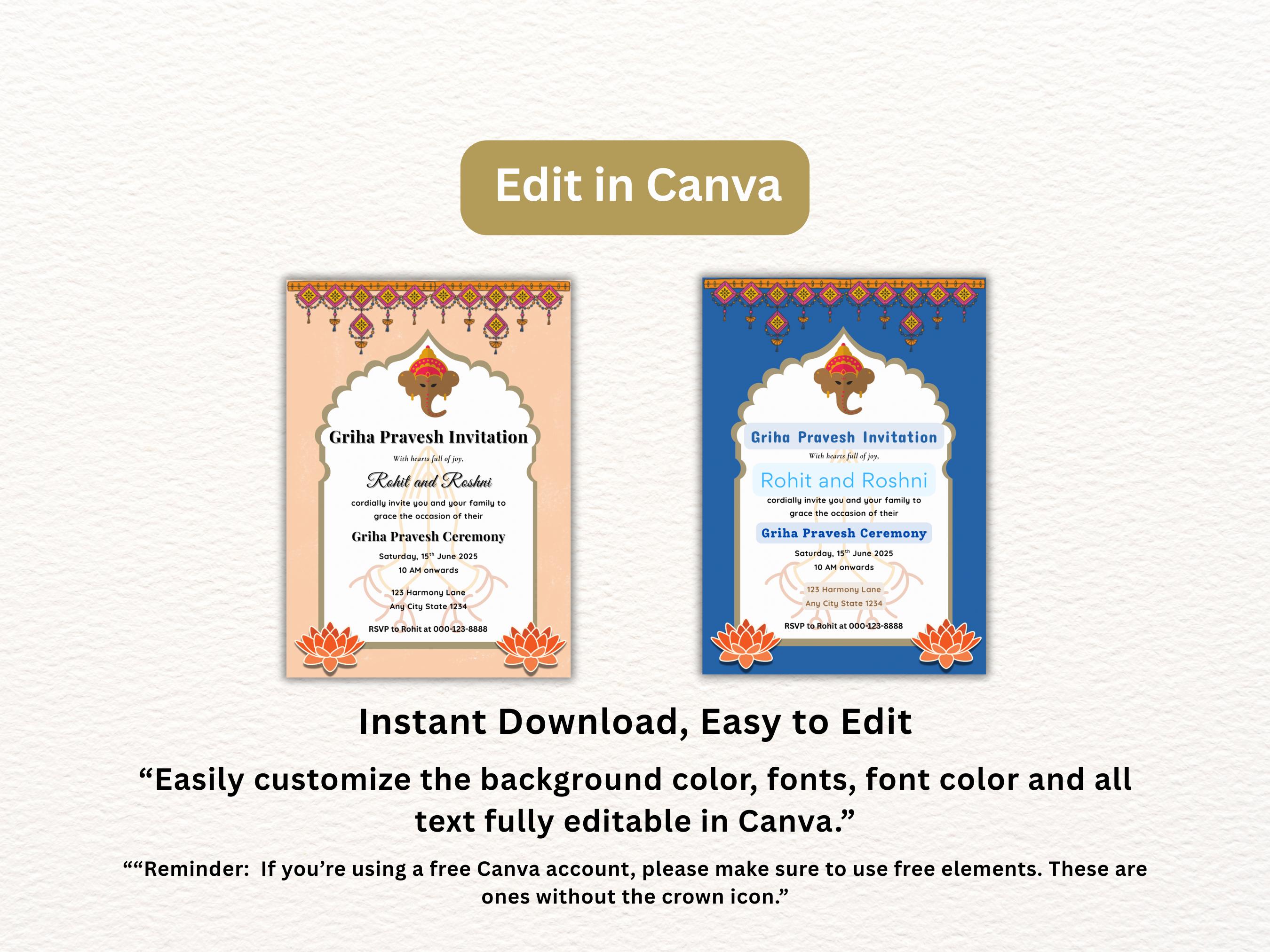 Griha Pravesh Invitation: Indian Housewarming Ceremony (editable ...