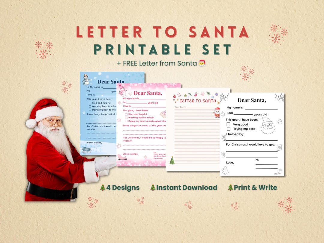 Letter to Santa Printable Set, Kids Christmas Wish List (PDF) - Etsy