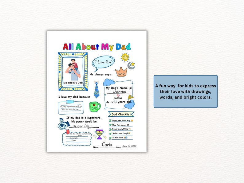 All About My Dad Printable Worksheet, Father’s Day Kids Activity ...
