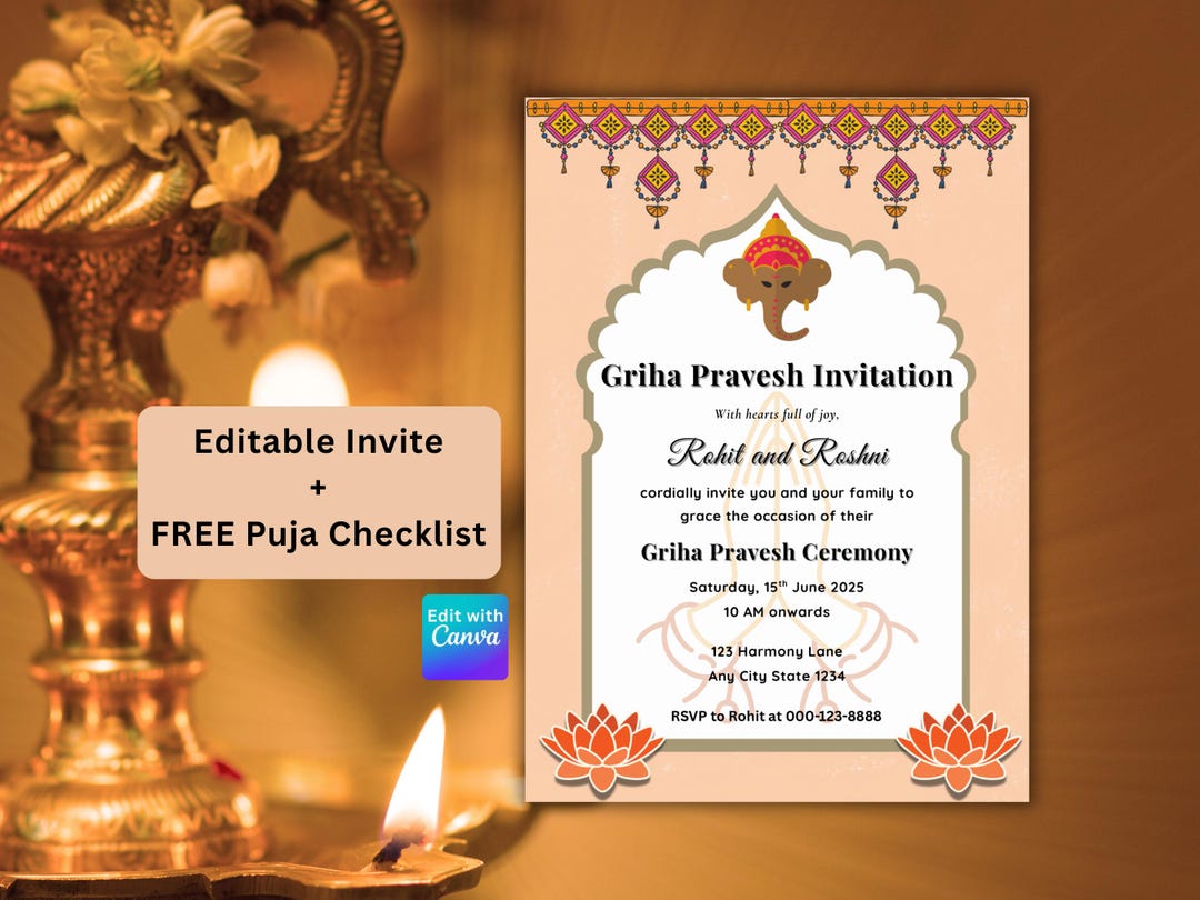 Griha Pravesh Invitation: Indian Housewarming Ceremony (editable ...