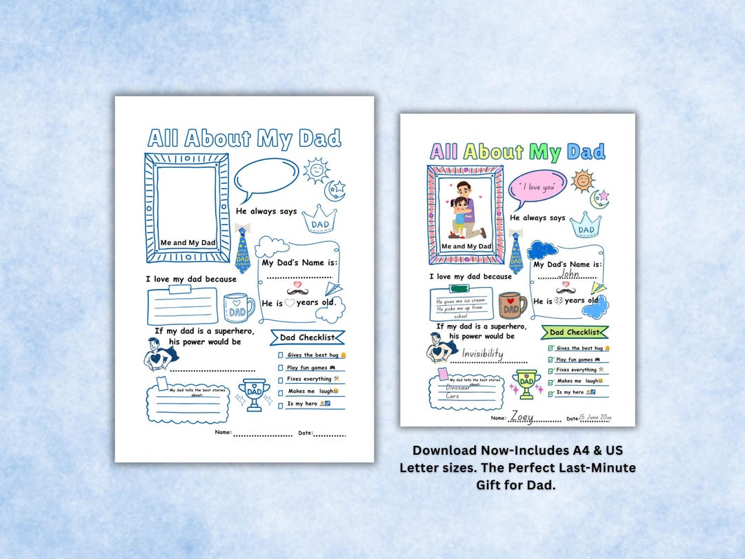 All About My Dad Printable Worksheet, Father’s Day Kids Activity ...