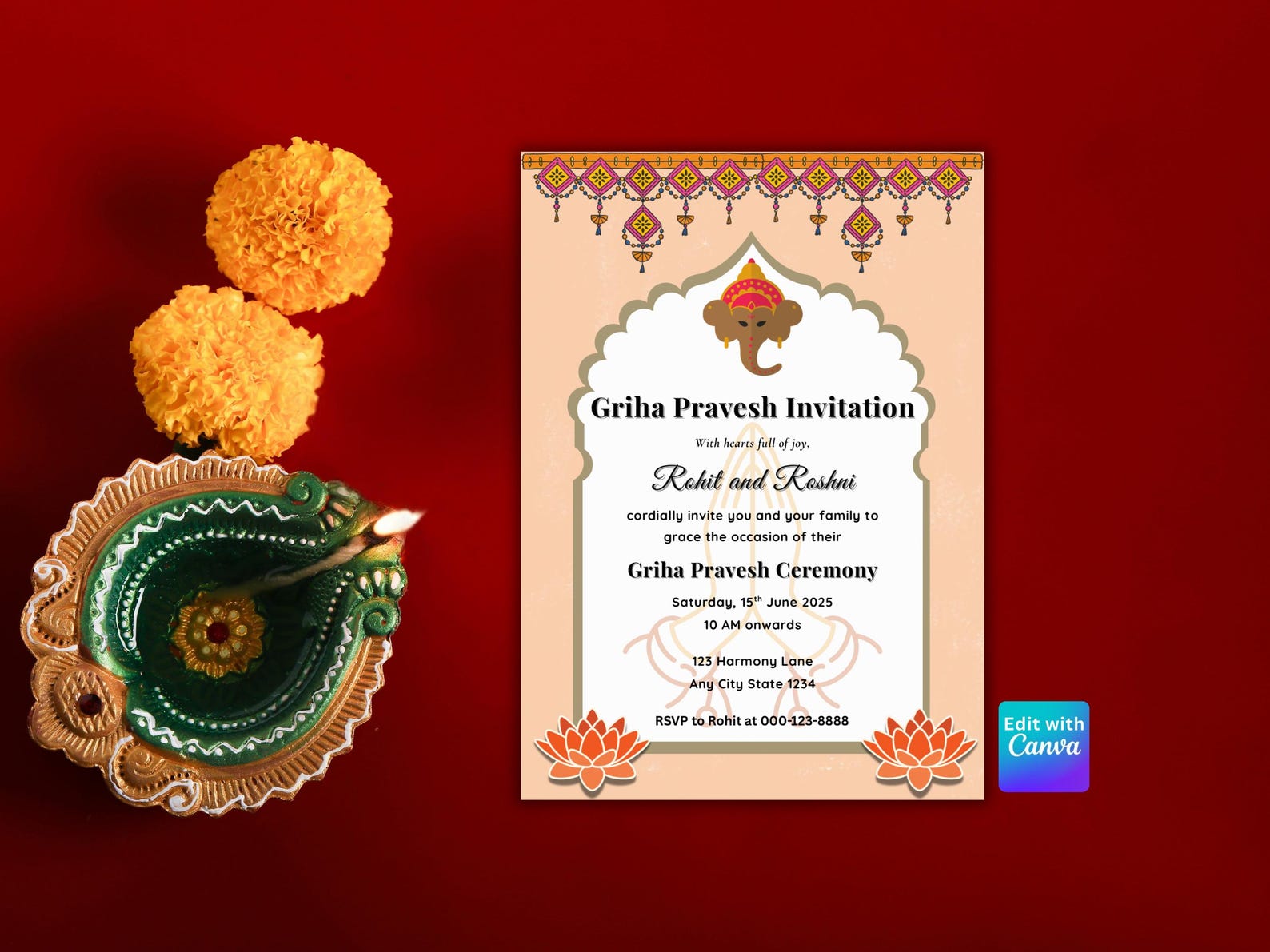 Griha Pravesh Invitation: Indian Housewarming Ceremony (editable ...