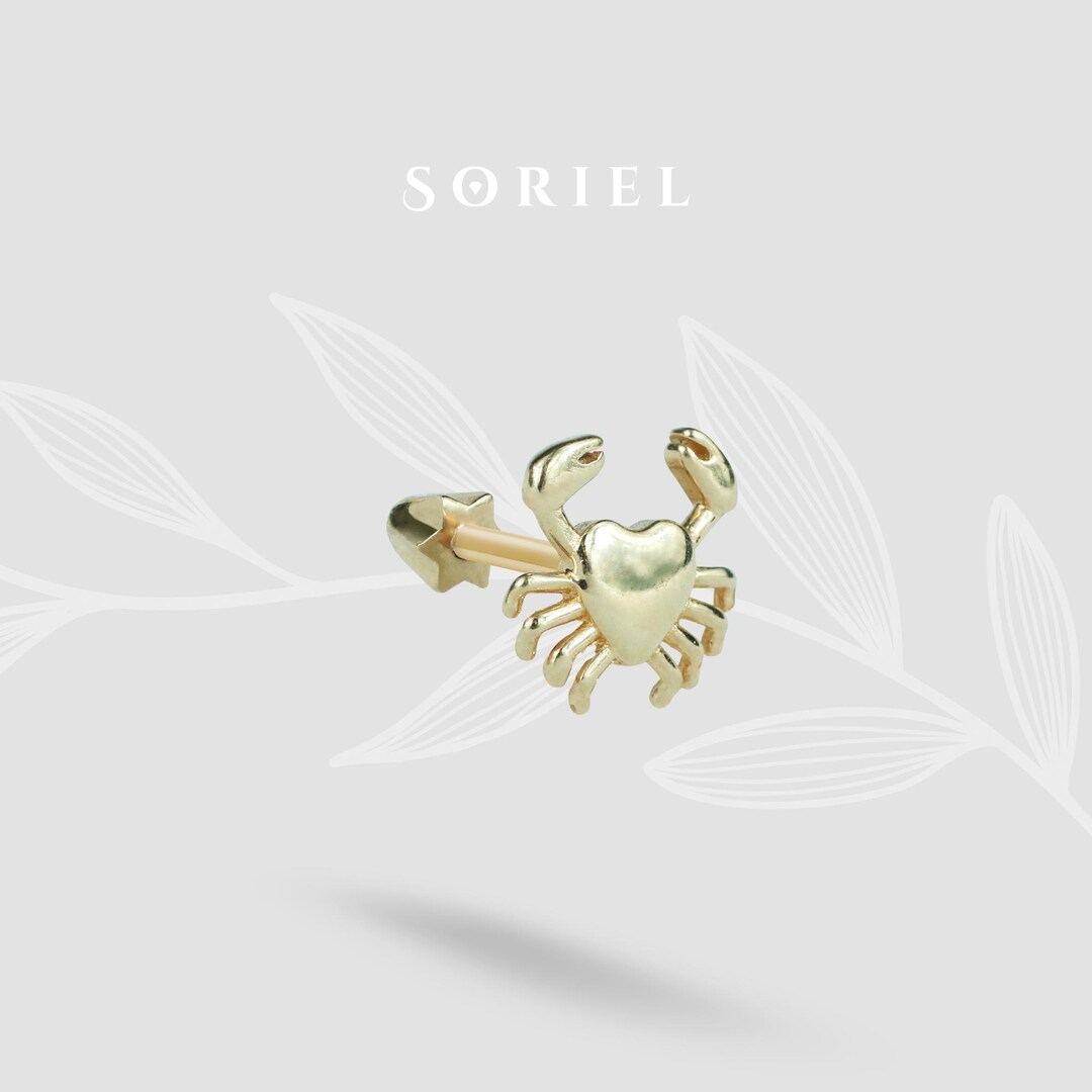 Crab Flatback Ear Piercing 14K Gold Tragus Cartilage Zodiac Earrings ...