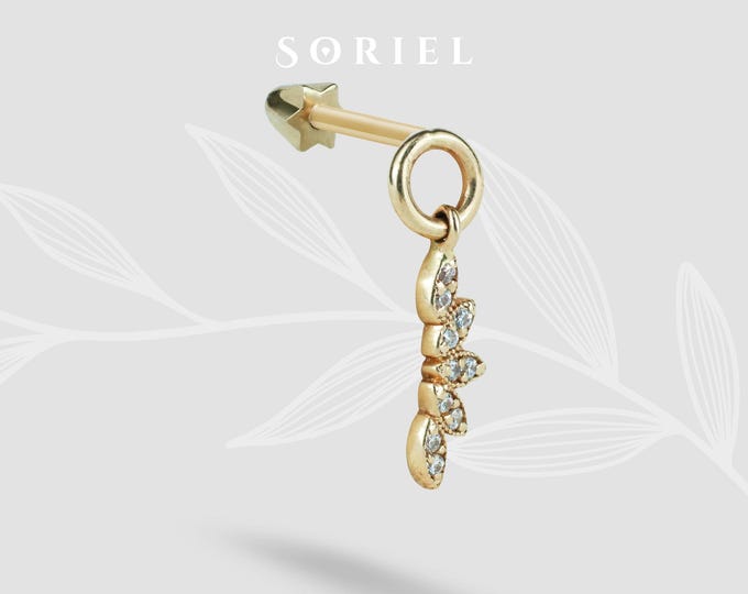 14K Solid Gold Daisy Ear Piercing | Flower CZ Piercing | Snow Flake ...