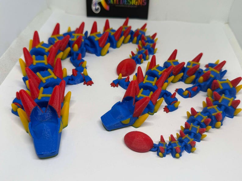 Blue/red/yellow Footy Dragon 3D Printed Articulated Dragon 26cms Long ...