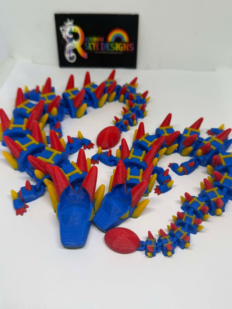 Blue/red/yellow Footy Dragon 3D Printed Articulated Dragon 26cms Long ...