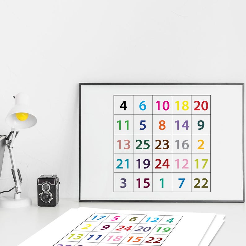 25 Printable Schulte Tables – 5x5 Grid Color Numbers on White ...