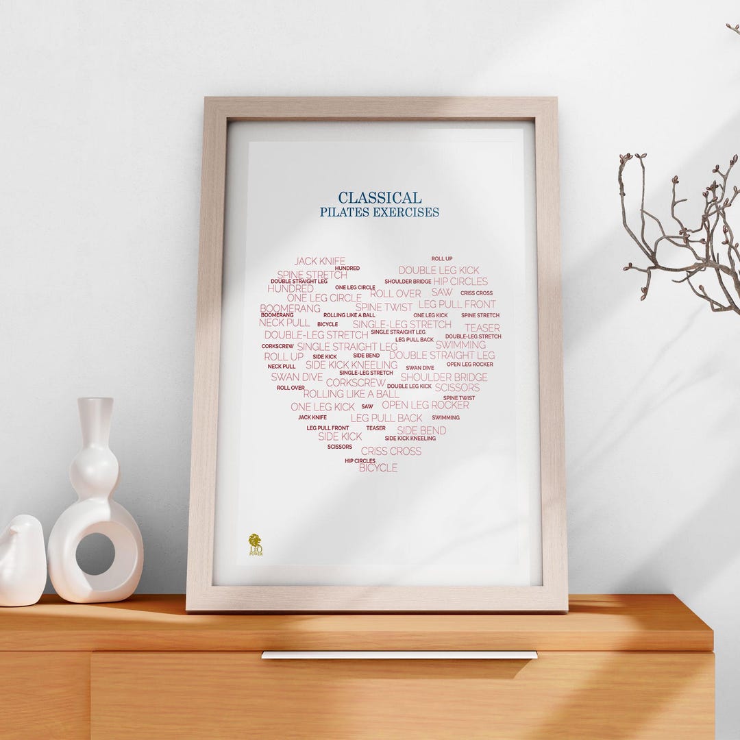 Pilates Classical Exercises Names Heart Digital Print Pilates Wall Art ...