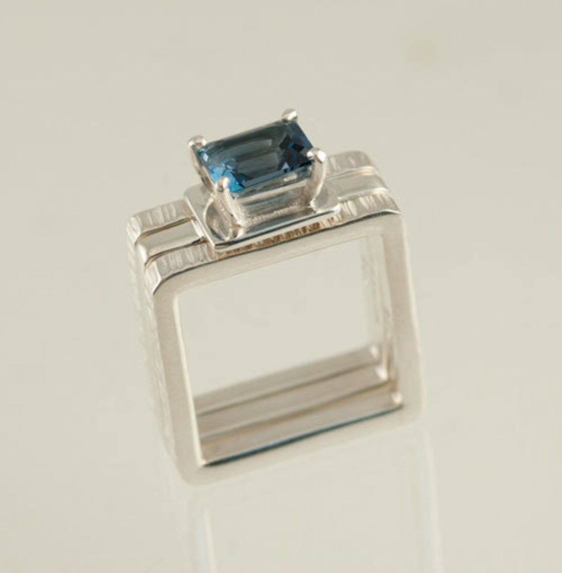 London Blue Topaz 3 Square Ring Set 8x6mm Dark Blue Topaz - Etsy