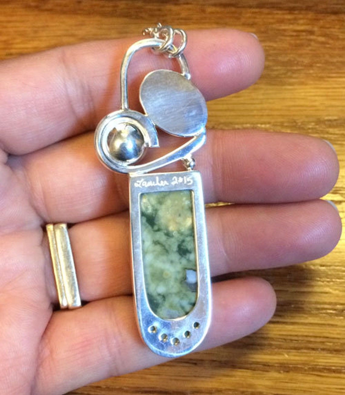 Handmade Rainforest Jasper Pendant, Peach Pearl, Sterling Silver ...