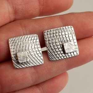 Sterling Silver Cufflinks, Square Textured Modern, Mens Jewelry, French ...