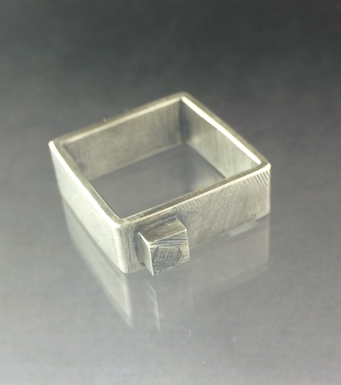 Handmade Sterling Silver Square Ring, Modern Wedding Band, Oxidized ...