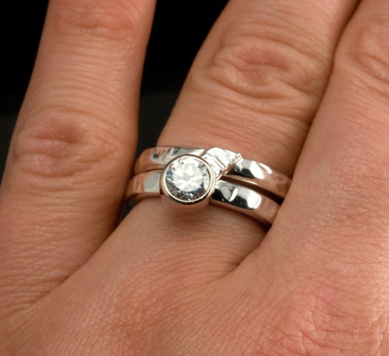 Sterling Silver Wedding Ring Set With White Topaz Everyday - Etsy