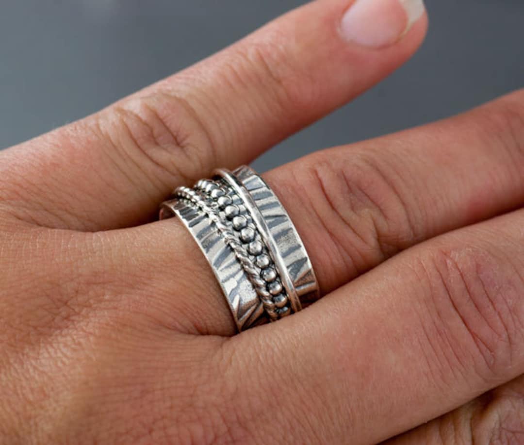 Spinner Ring in Sterling Silver Tree Bark Textured Spinner - Etsy