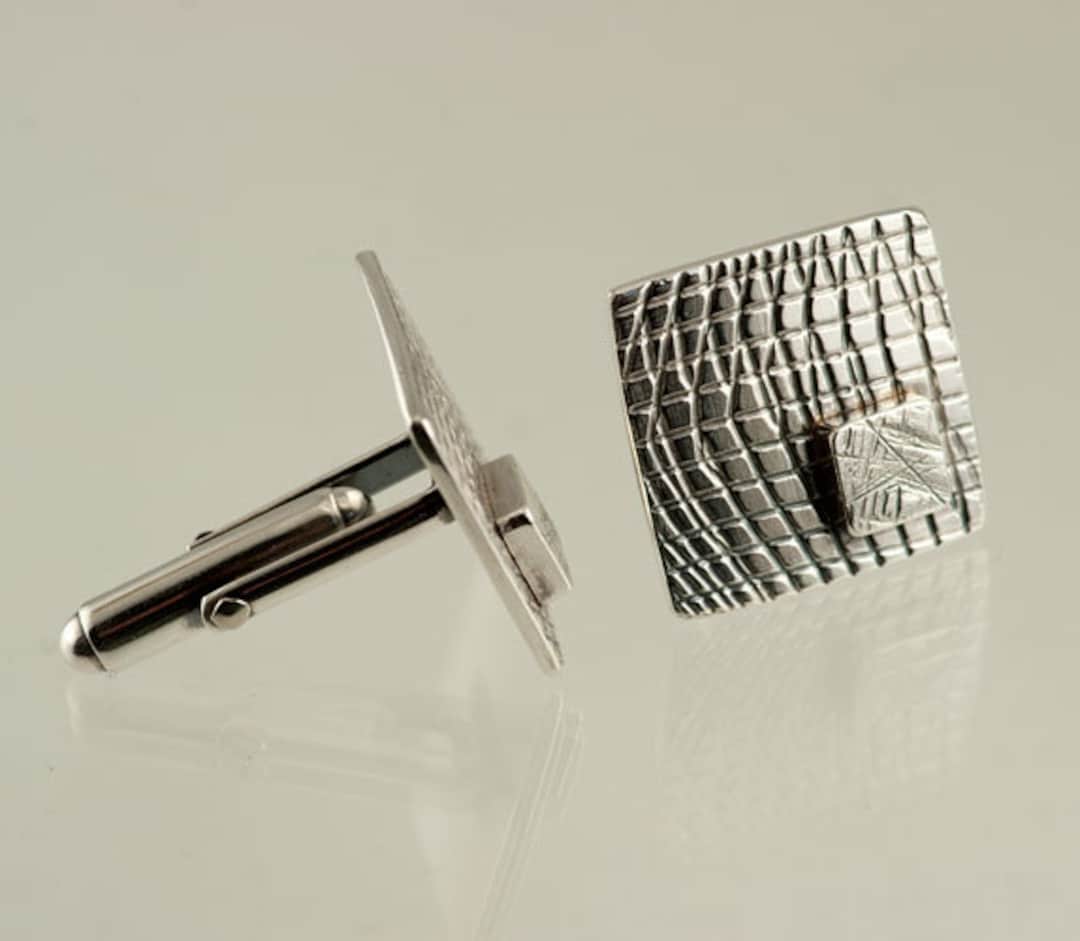 Sterling Silver Cufflinks, Square Textured Modern, Mens Jewelry, French ...