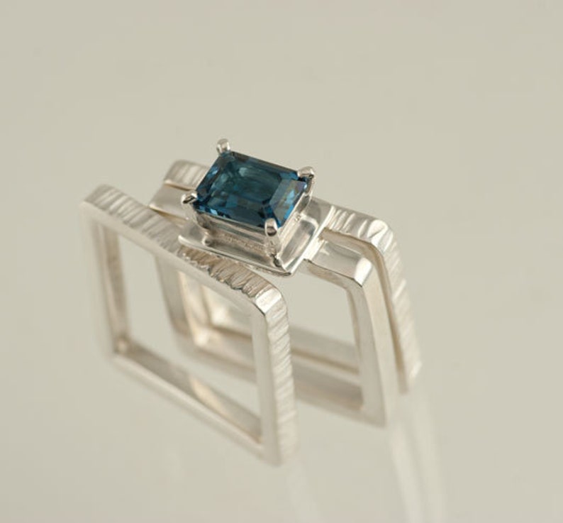 London Blue Topaz 3 Square Ring Set 8x6mm Dark Blue Topaz - Etsy