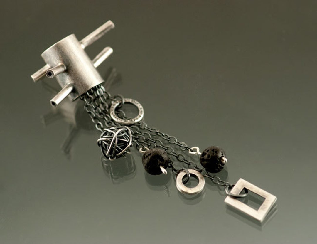 Explosion Brooch in Sterling Silver With Lava Rock and Textured Shapes ...