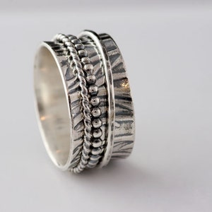 Spinner Ring in Sterling Silver Tree Bark Textured Spinner - Etsy