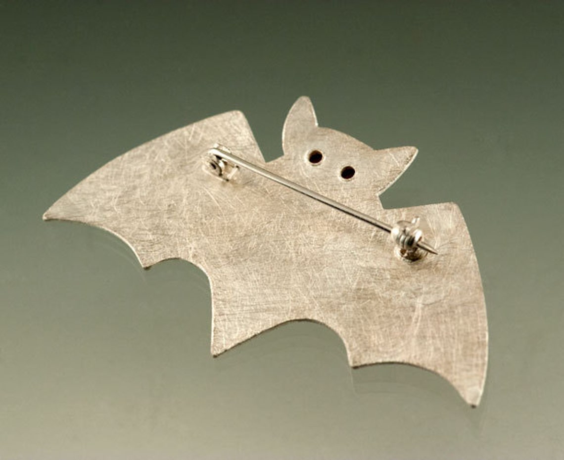 Sterling Silver Bat Brooch Garnet Eyes Halloween Silver - Etsy