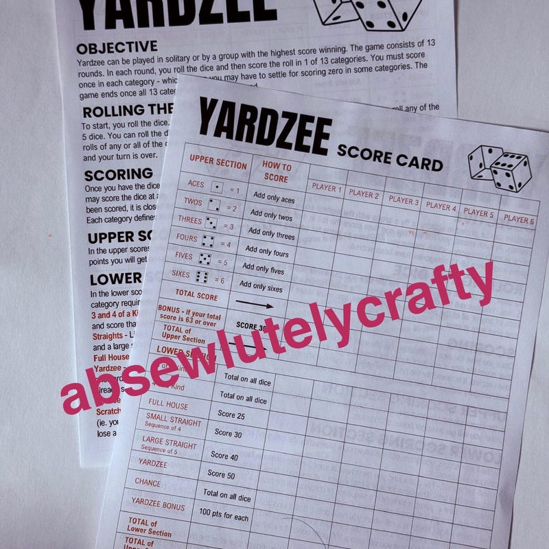 Yardzee Rules - Etsy