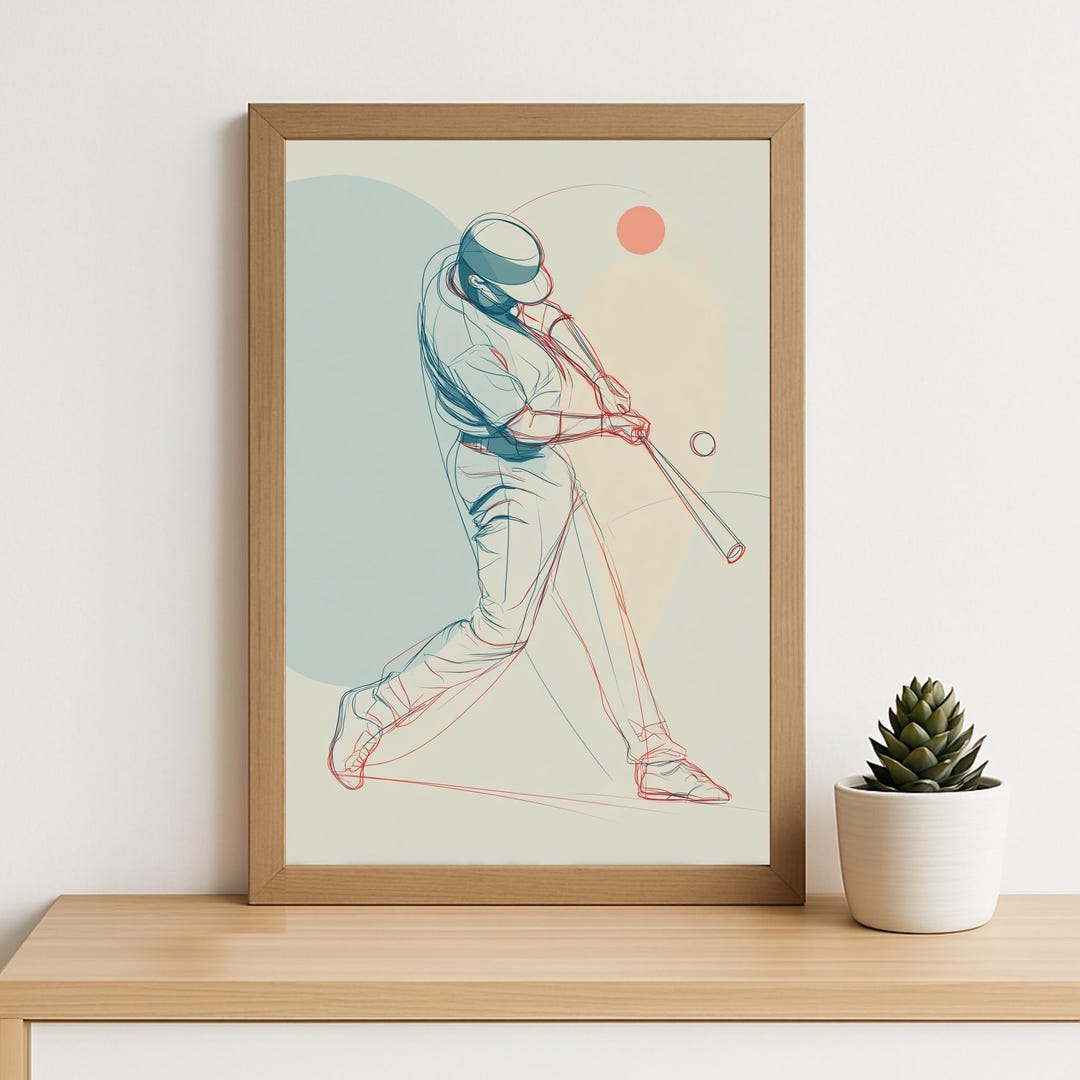 Baseball Player Line Art Print: Minimalist Sports Drawing, Modern ...