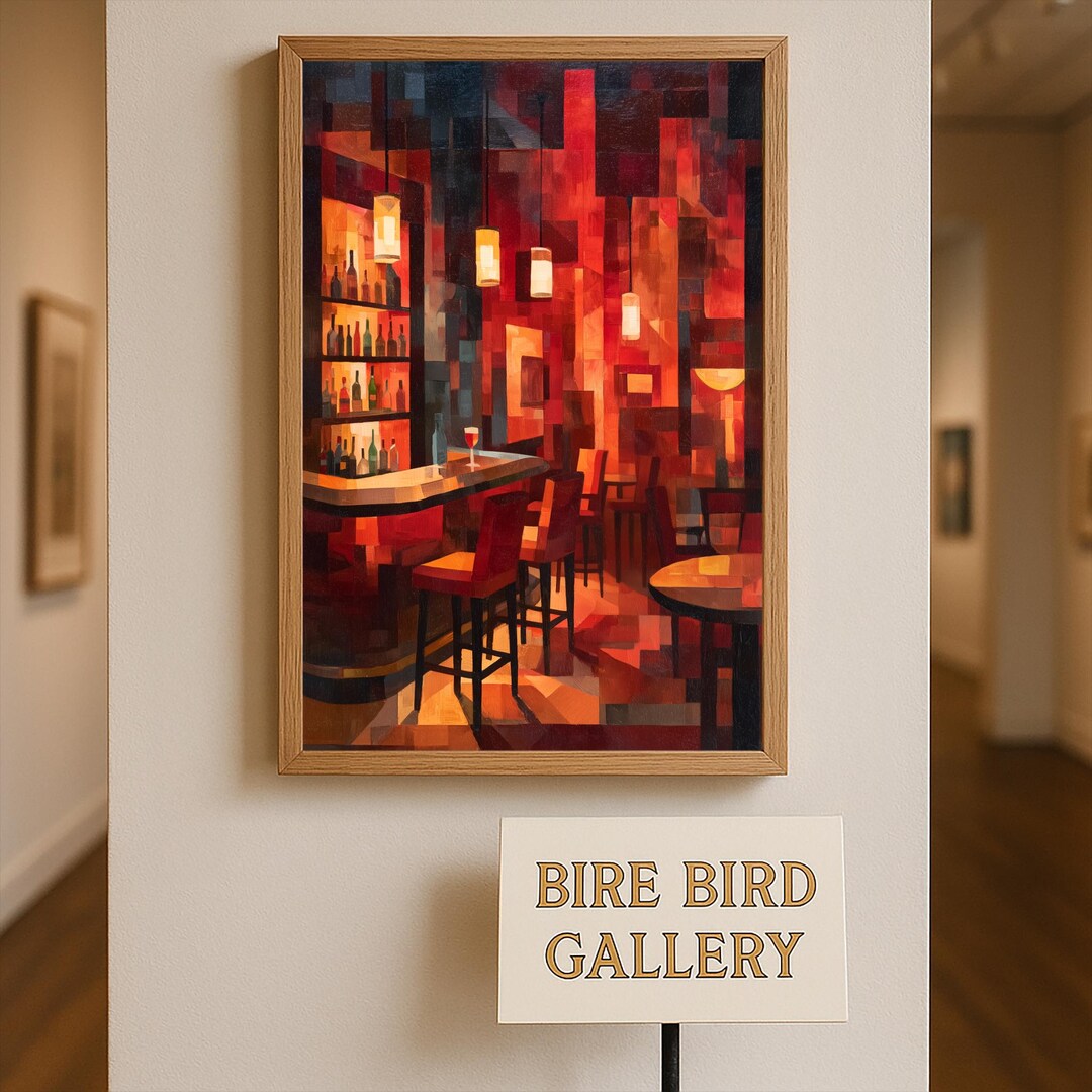 Geometric Abstract Bar Interior Wall Art – Vibrant Cubist Nightlife ...