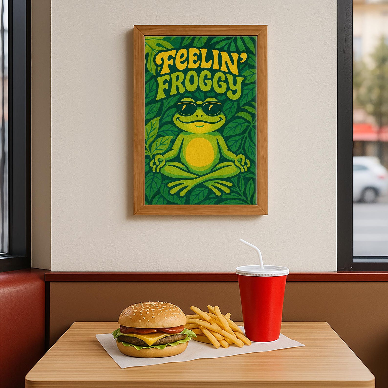 Feelin' Froggy Retro Poster - Funny Groovy Frog Wall Art, Meditation ...