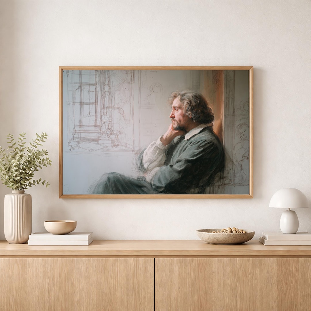Renaissance Thinker Wall Art: Classical Oil Painting of a Contemplative ...