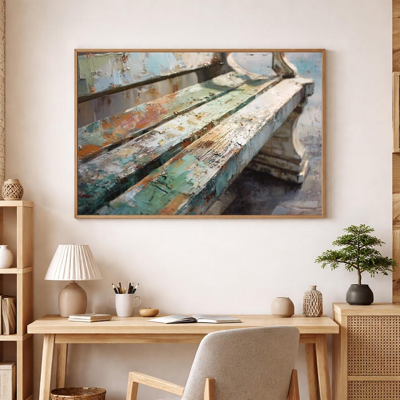 Old Street Bench Art: Textured Urban Memory Painting With Nostalgic ...