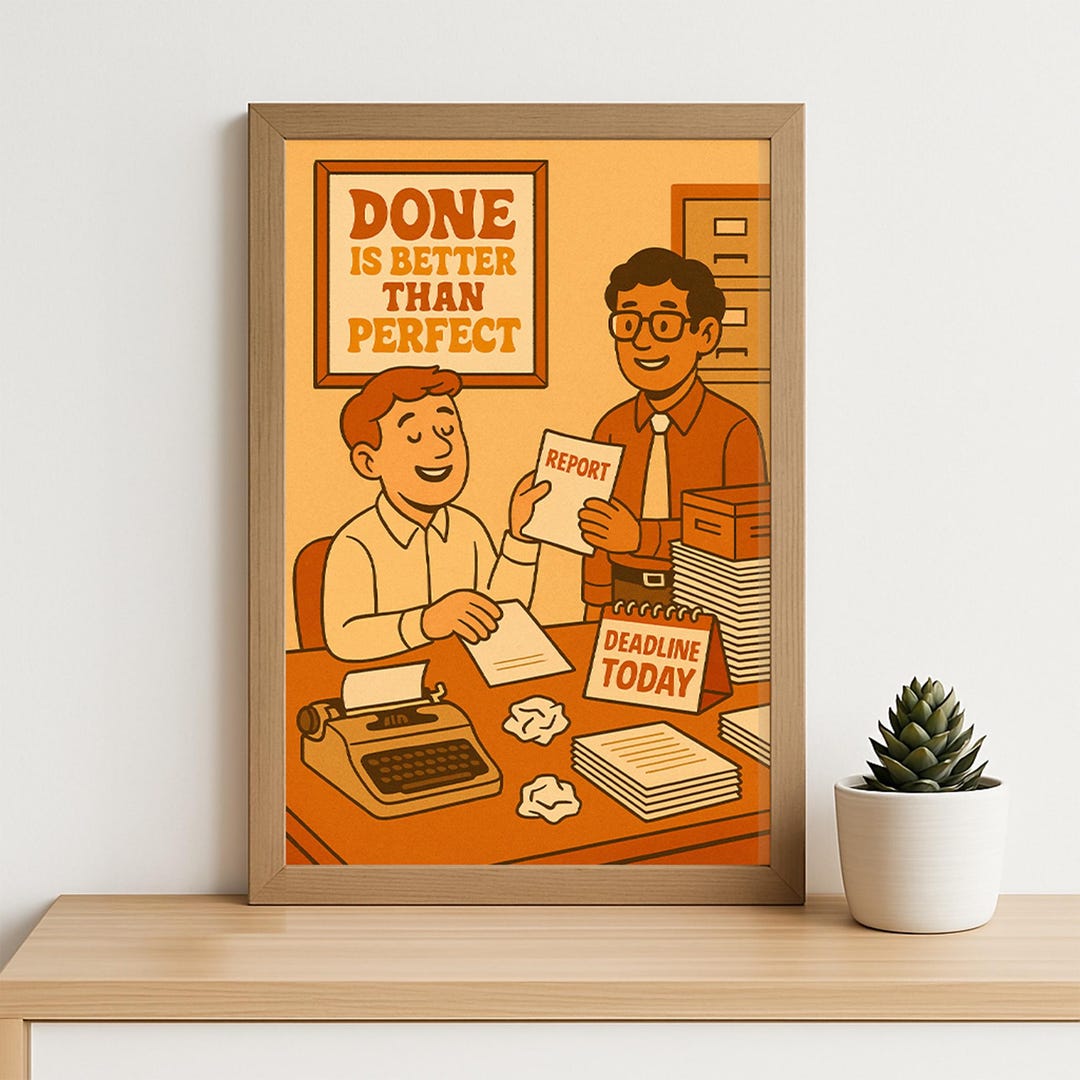 Retro Office Poster | Done is Better Than Perfect Print | Funny ...