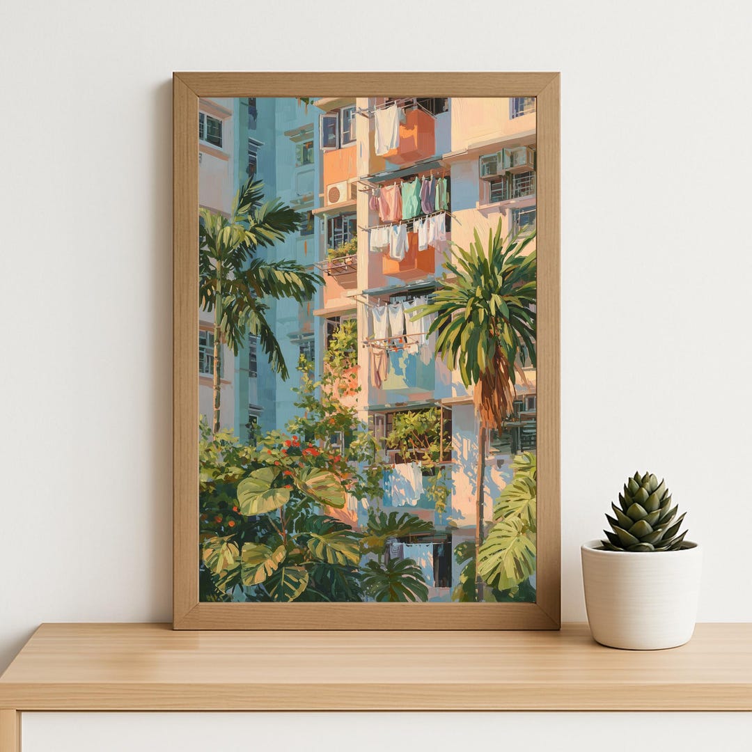 Singapore HDB City Wall Art: Tropical Apartment Life Oil Painting With ...