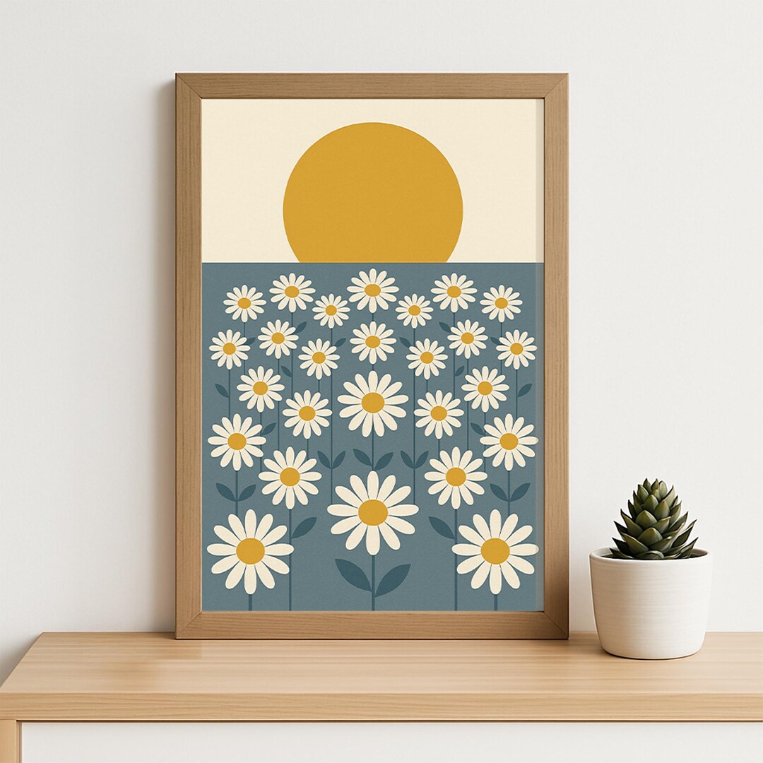 Retro Daisy Flower Art Print - Vintage Sunset Floral Vall Decor, 70s ...
