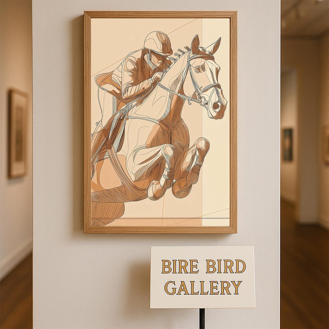 Equestrian Line Art Poster – Horse Jumping Digital Wall Art, Minimalist ...