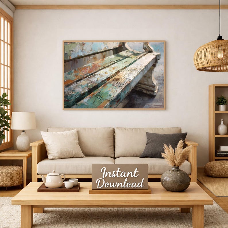Old Street Bench Art: Textured Urban Memory Painting With Nostalgic ...