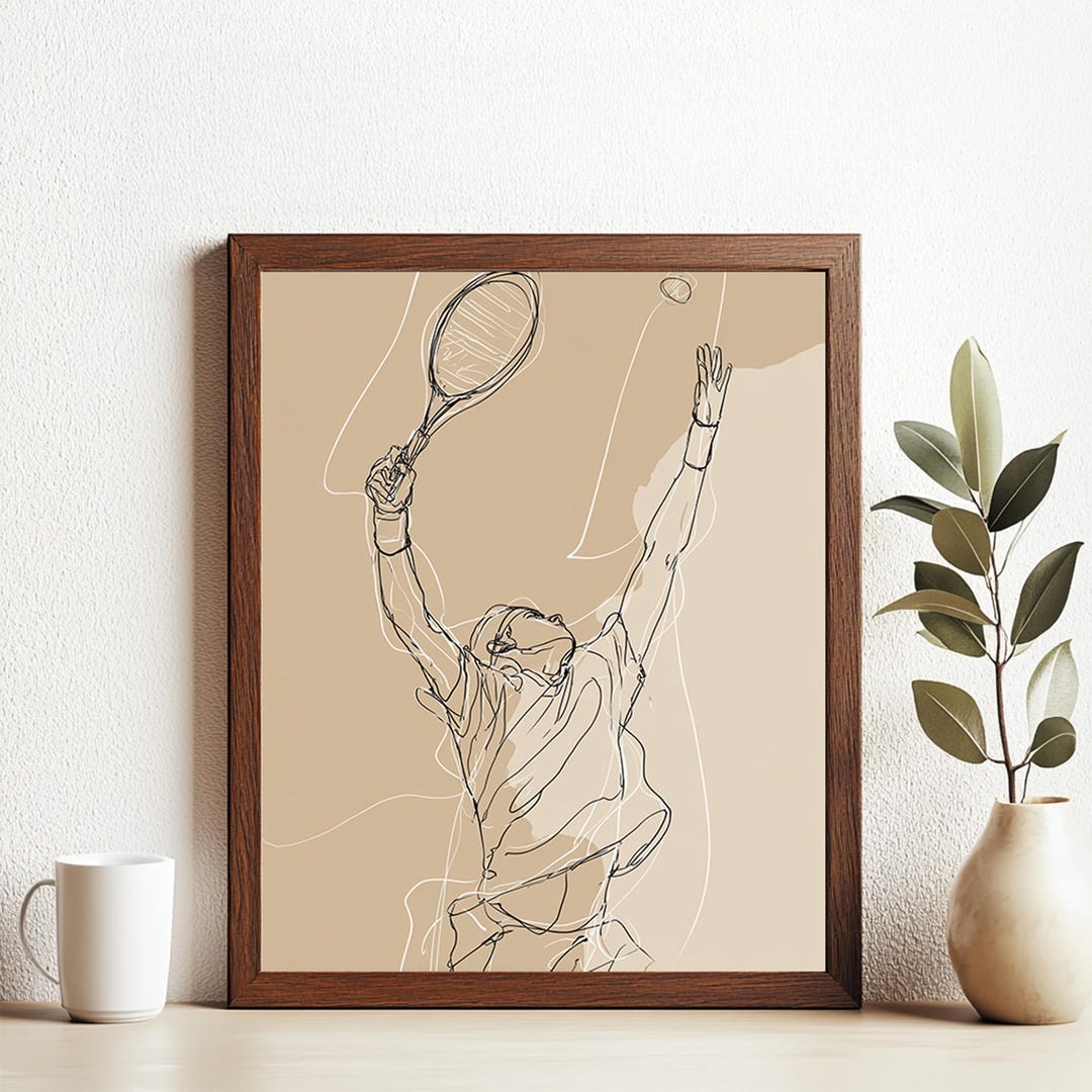 Tennis Line Art Printable | Minimalist Sports Wall Art for Gym or Game ...