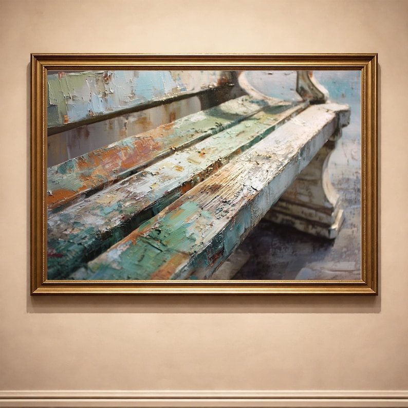 Old Street Bench Art: Textured Urban Memory Painting With Nostalgic ...