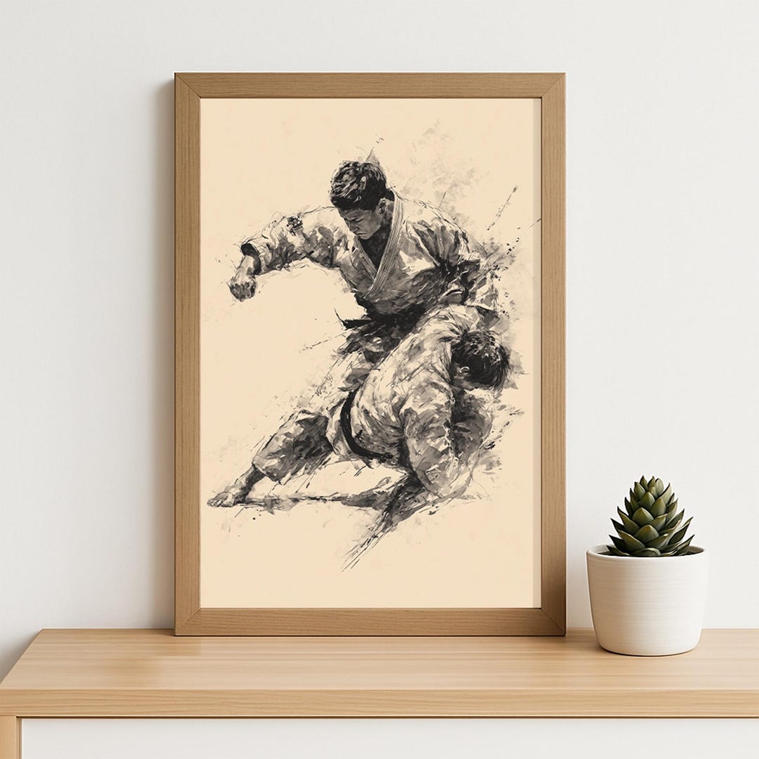 Judo Martial Arts Wall Art – Ink Brush Style Combat Illustration Print ...
