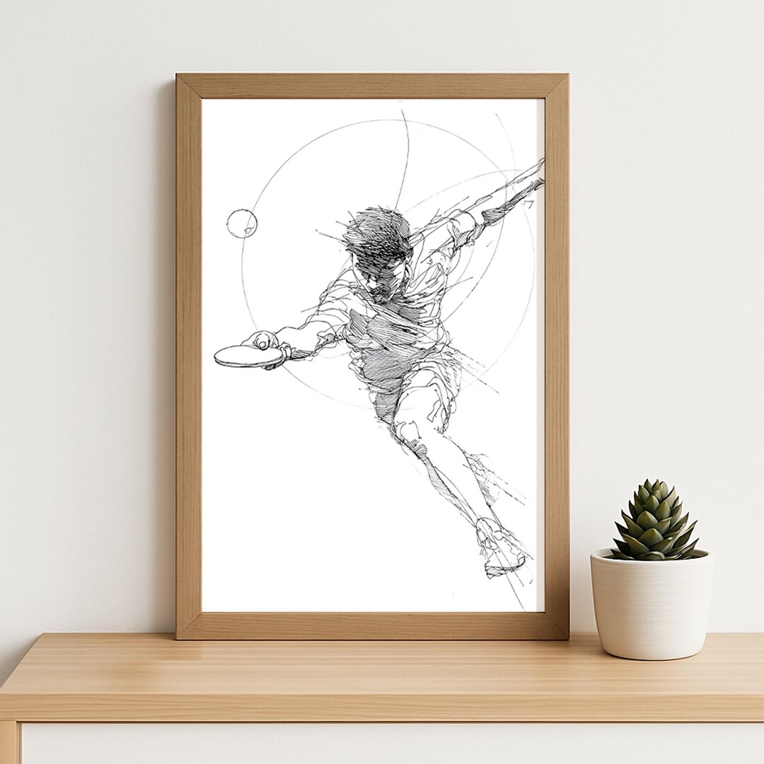 Table Tennis Line Art Drawing – Dynamic Sketch Style Ping Pong Player ...