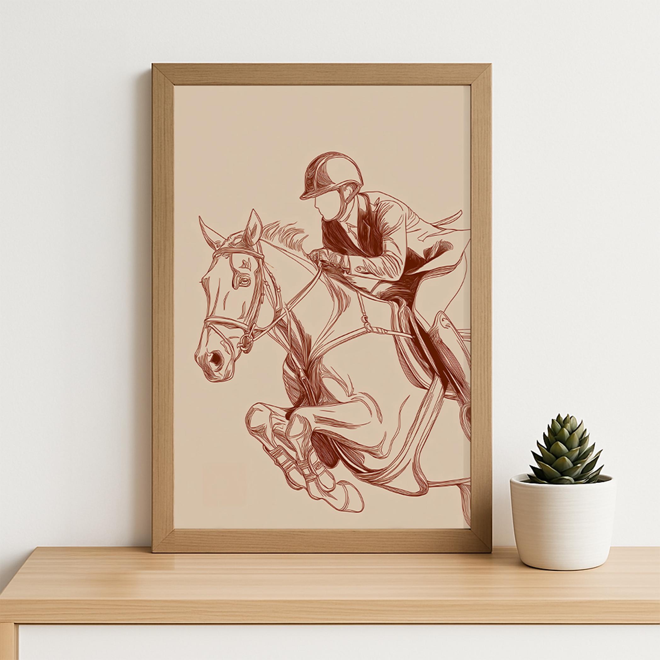 Equestrian Sport Line Drawing – Horse Jumping Wall Art, Minimalist ...