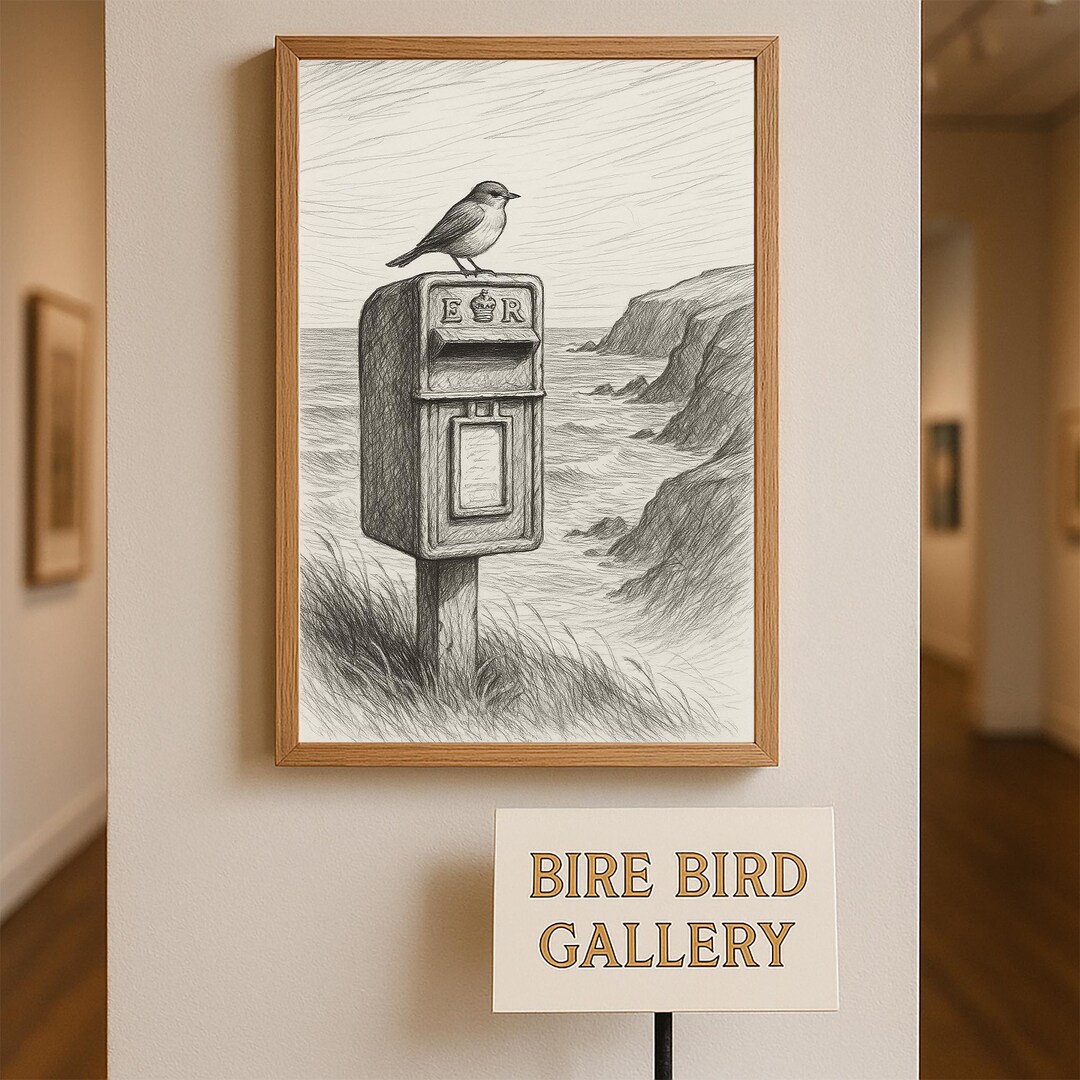 Coastal Postbox With Bird Pencil Drawing - British Countryside Seaside ...