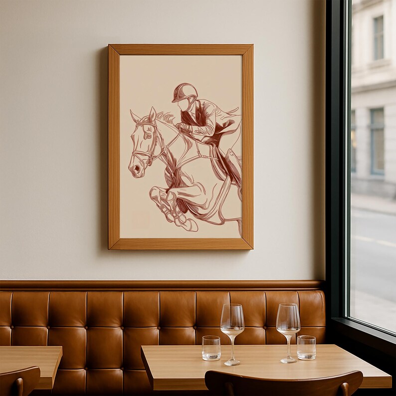 Equestrian Sport Line Drawing – Horse Jumping Wall Art, Minimalist ...
