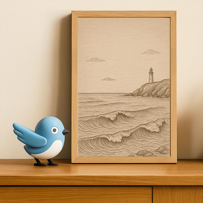 Vintage Hokkaido Coastal Line Art: Japanese Lighthouse Wall Print ...