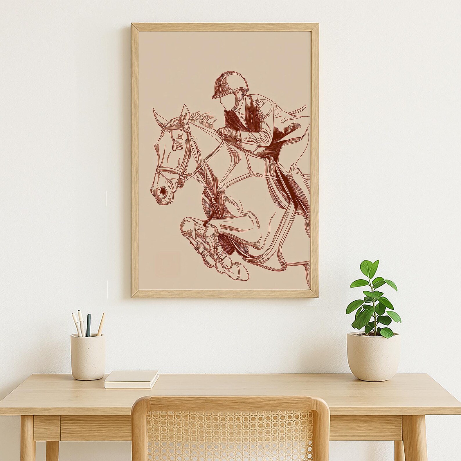 Equestrian Sport Line Drawing – Horse Jumping Wall Art, Minimalist ...